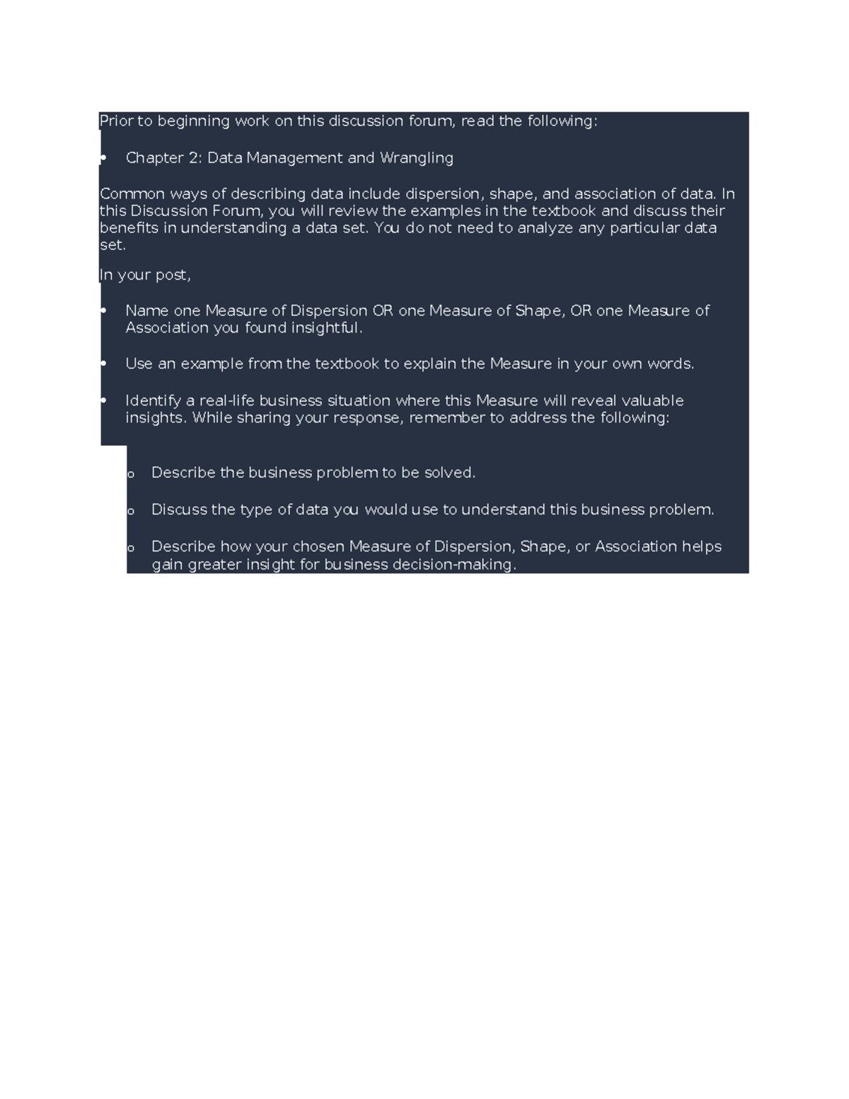 Chapter 2 Discussion: Data Management & Wrangling Insights - Studocu