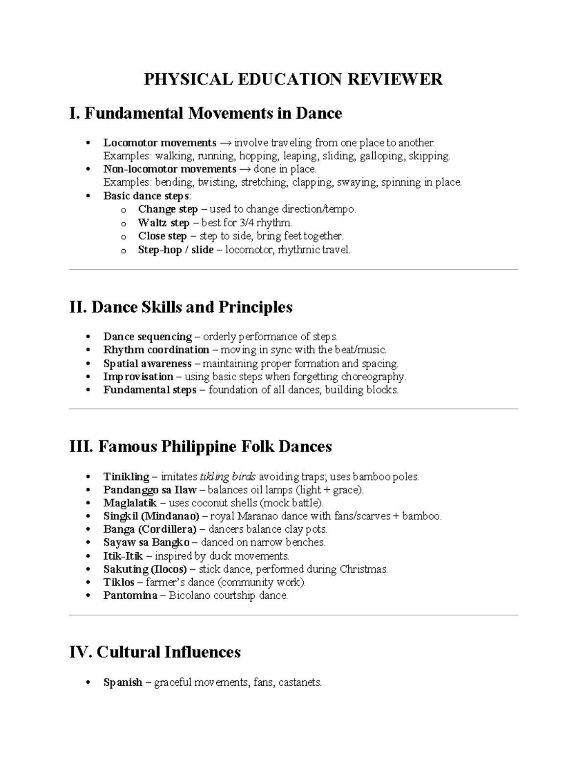 PE 101: Fundamental Movements and Dance Skills Overview - Studocu