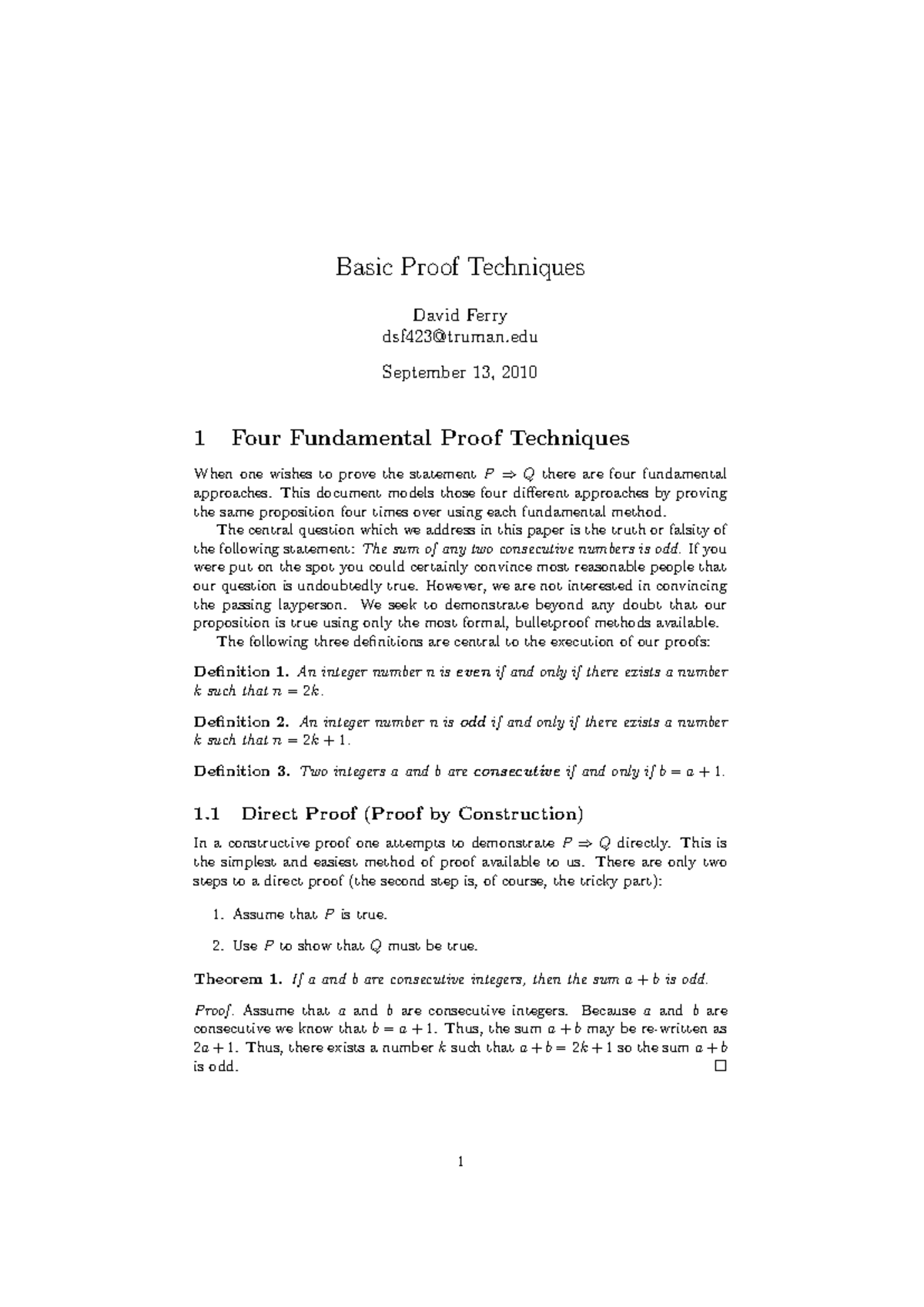 Basic Proof Techniques (MATH 101) - Exploring Four Methods - Studocu