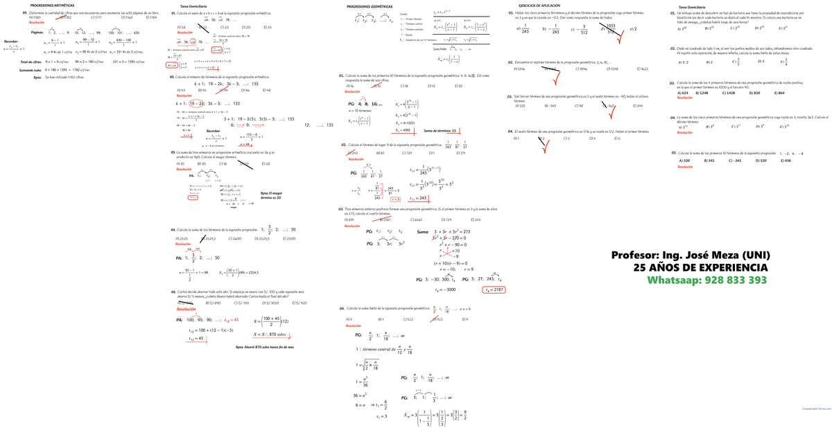 Repaso Matemática - Progresiones Aritméticas y Geométricas Tarea ...