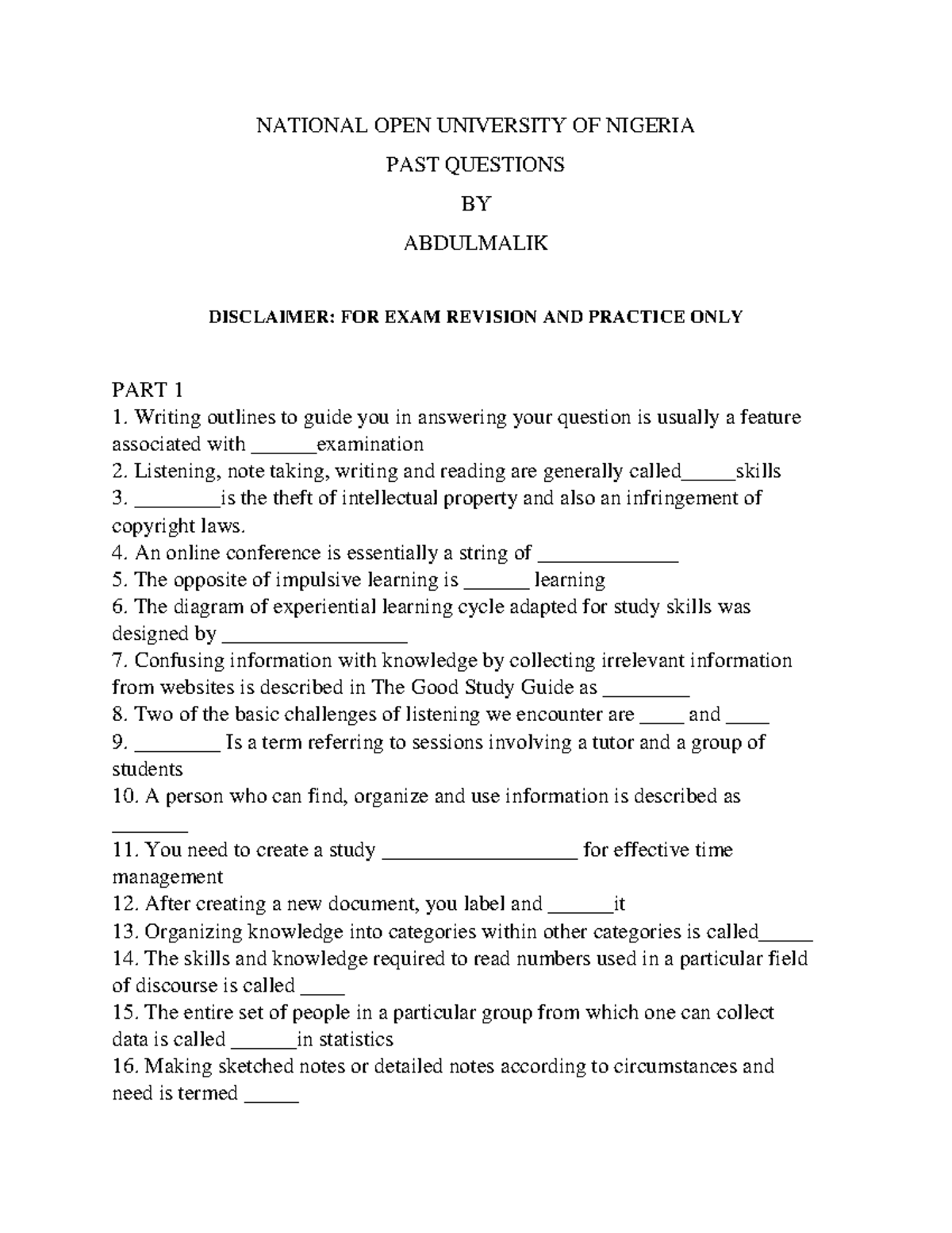 GST107 - Study Guide for Distnce Learner past question and answers for ...