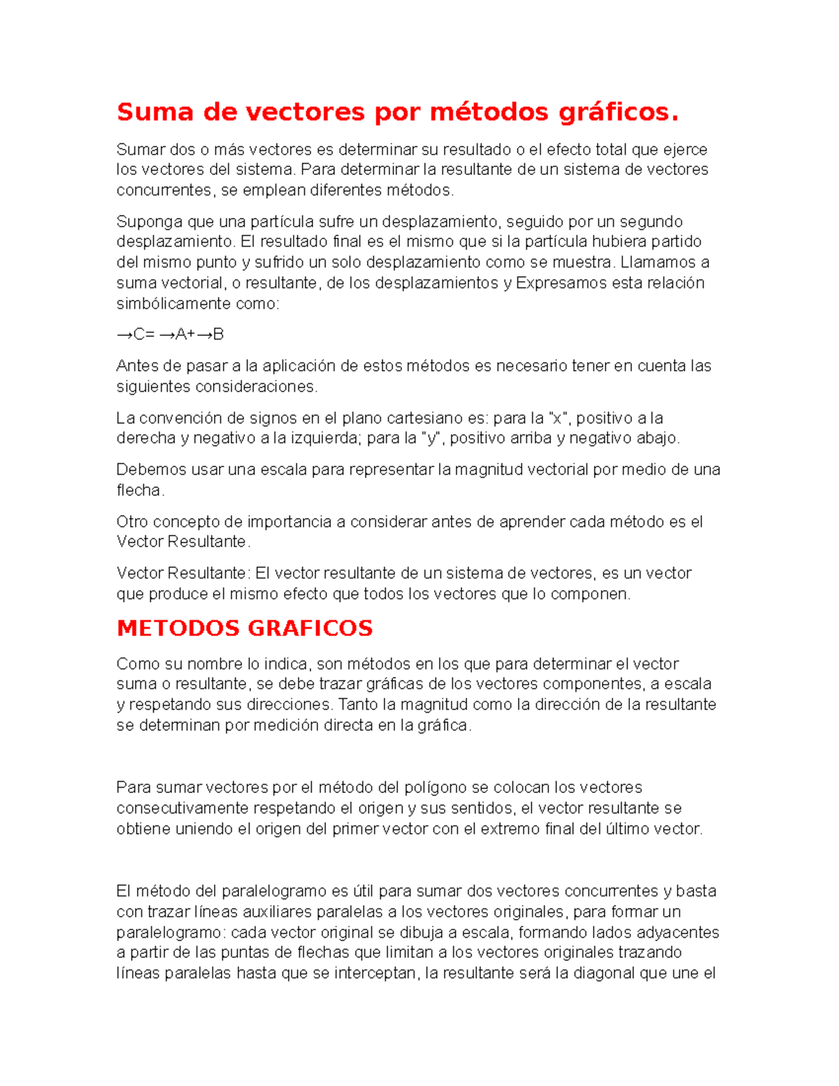 Suma de Vectores por Métodos Gráficos - Conceptos y Ejemplos - Studocu