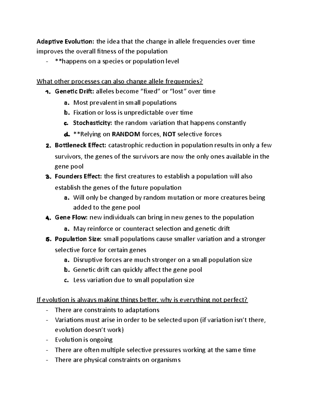 BIO 141 Notes - Adaptive Evolution and Genetic Processes - Studocu
