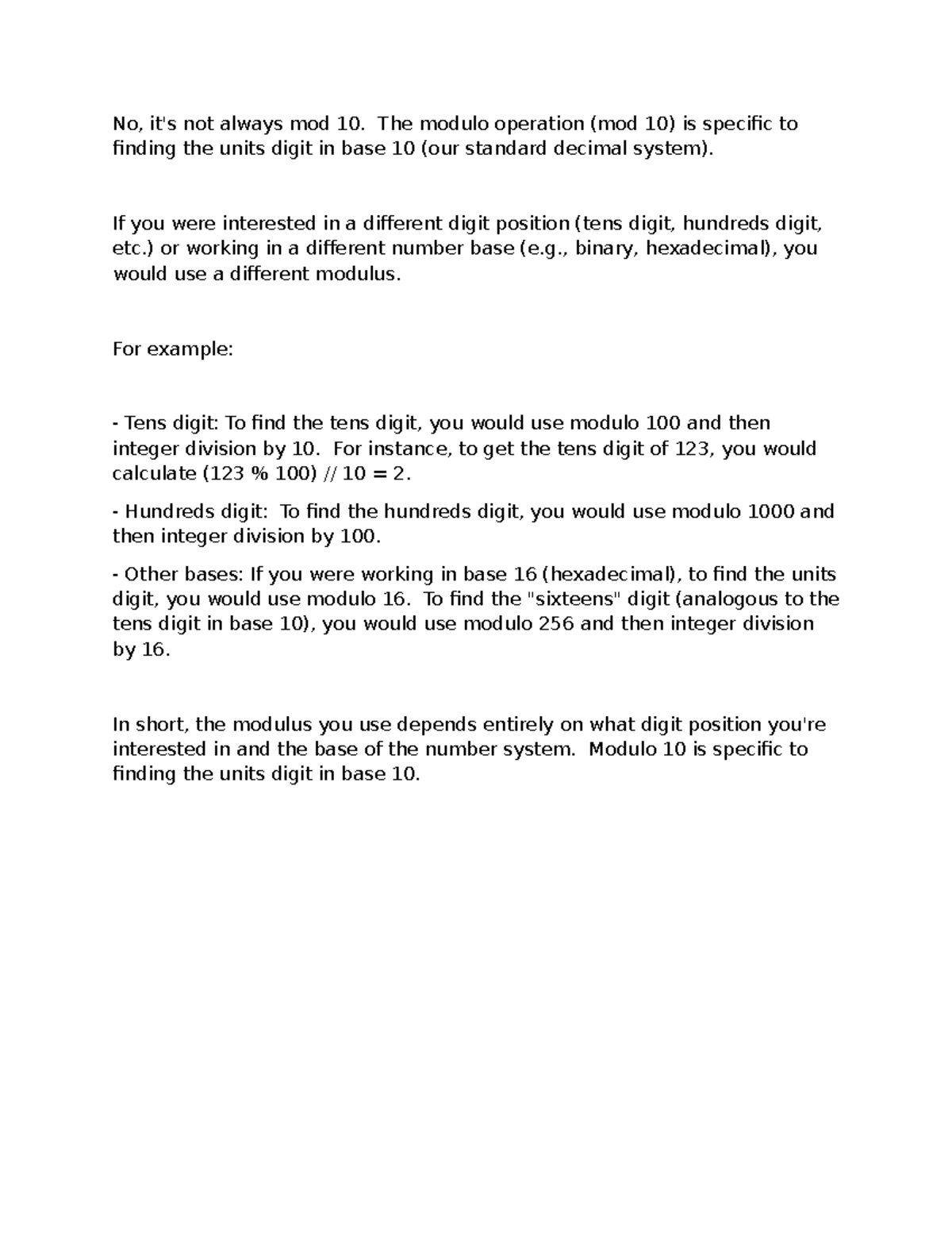 Modulus Operations: Understanding Mod 10 and Beyond - Studocu
