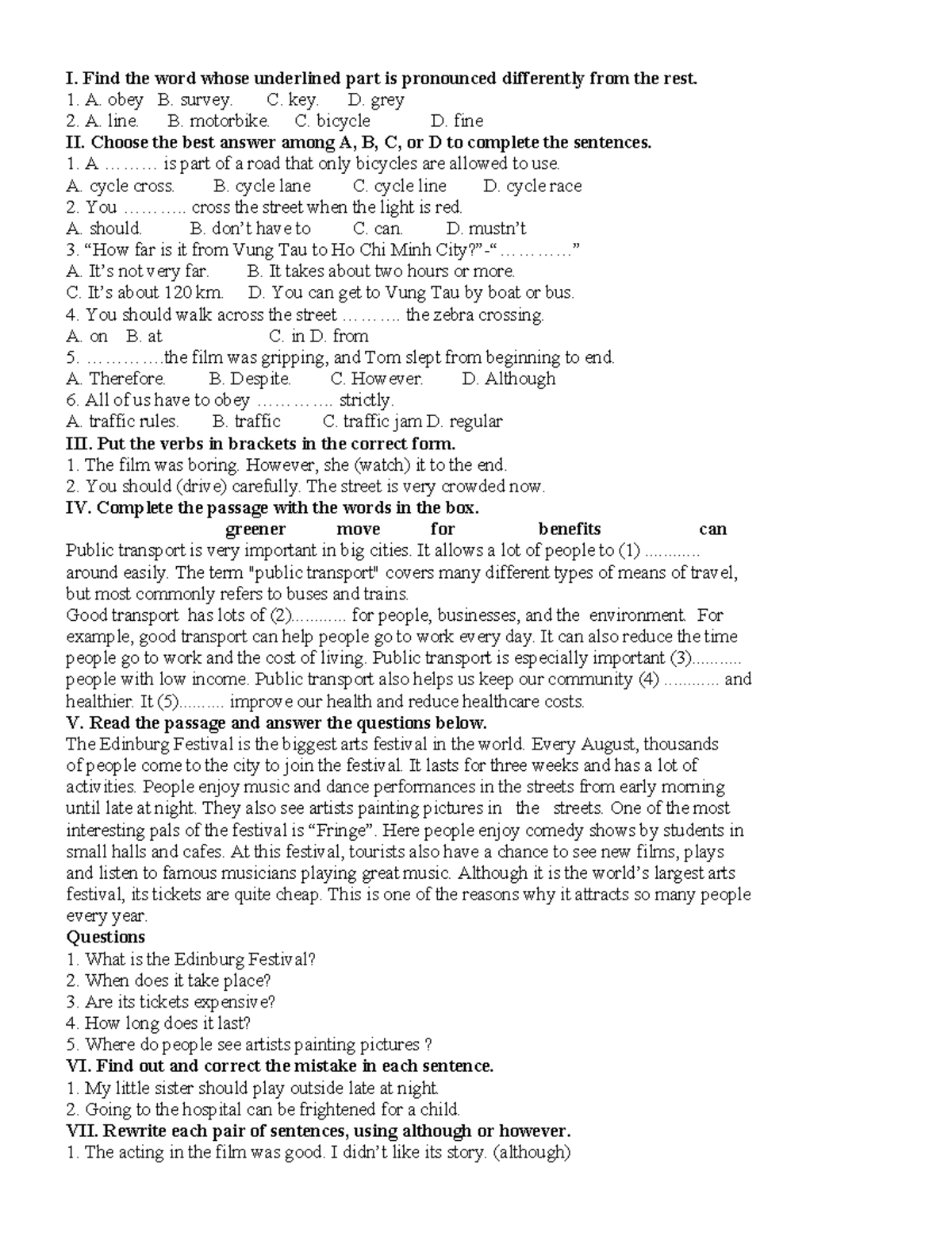 TEST - Exercise on Pronunciation, Vocabulary, and Comprehension - Studocu