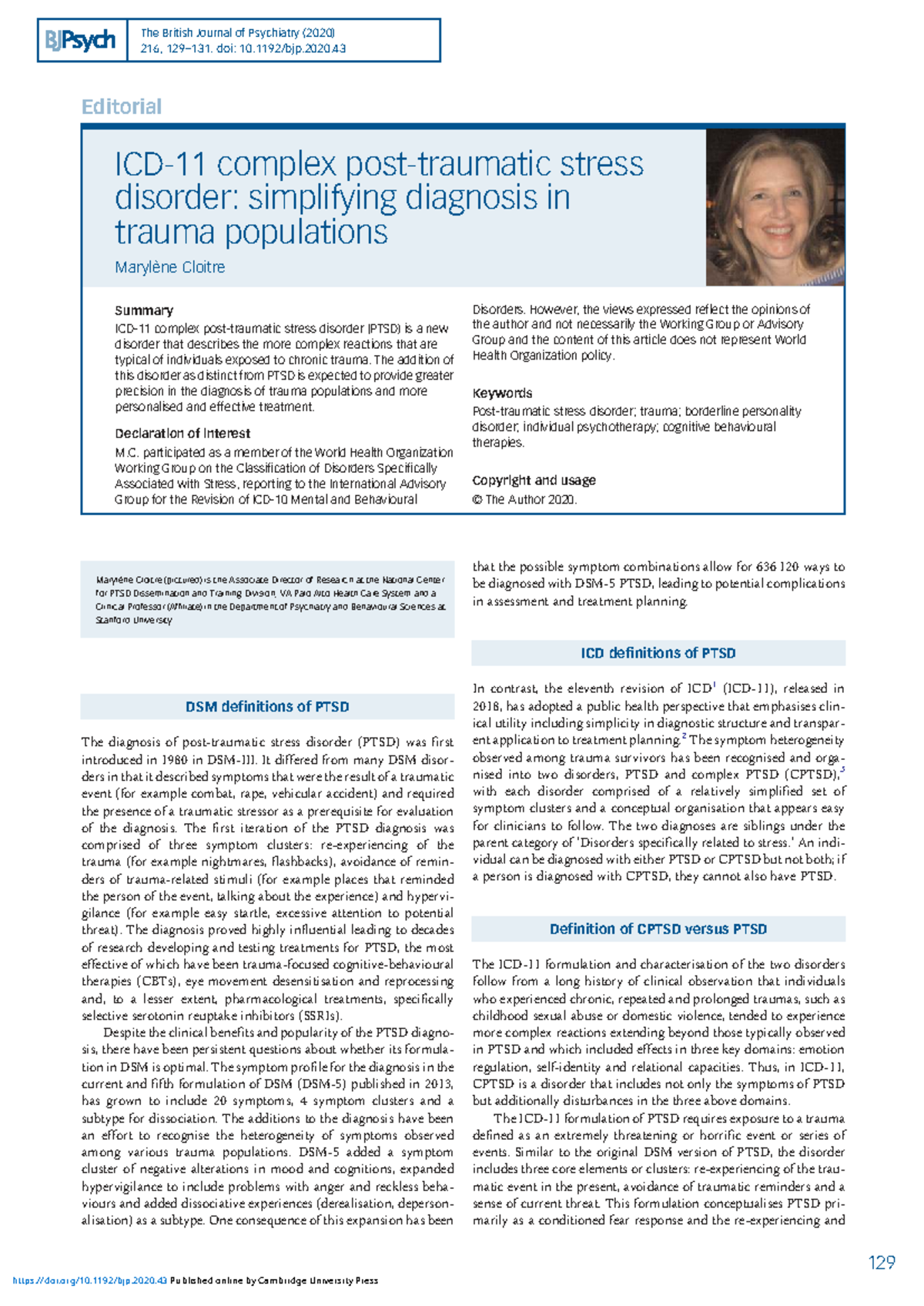 ICD-11 Complex PTSD: Simplifying Diagnosis in Trauma Populations - Studocu