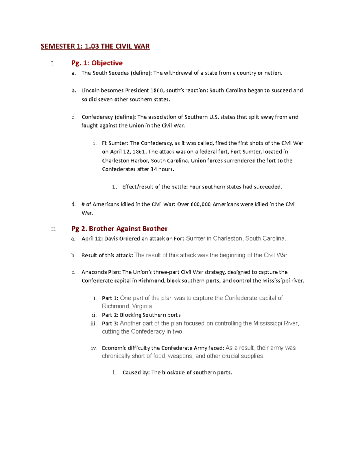 1.03 The Civil War Study Notes: Key Events and Figures Explained - Studocu