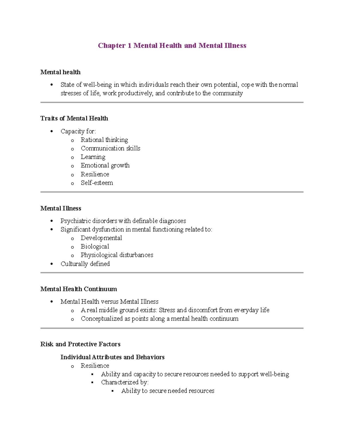 Mental Health Unit 1 - Comprehensive Study Notes for Exam 1 - Studocu