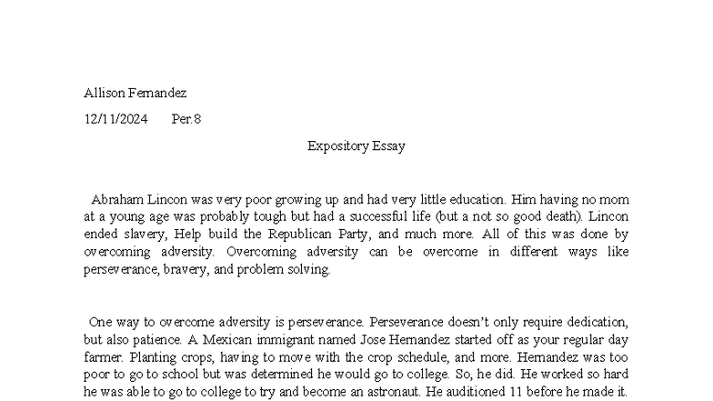Expository Essay: Overcoming Adversity - Lessons from Lincoln & Others ...