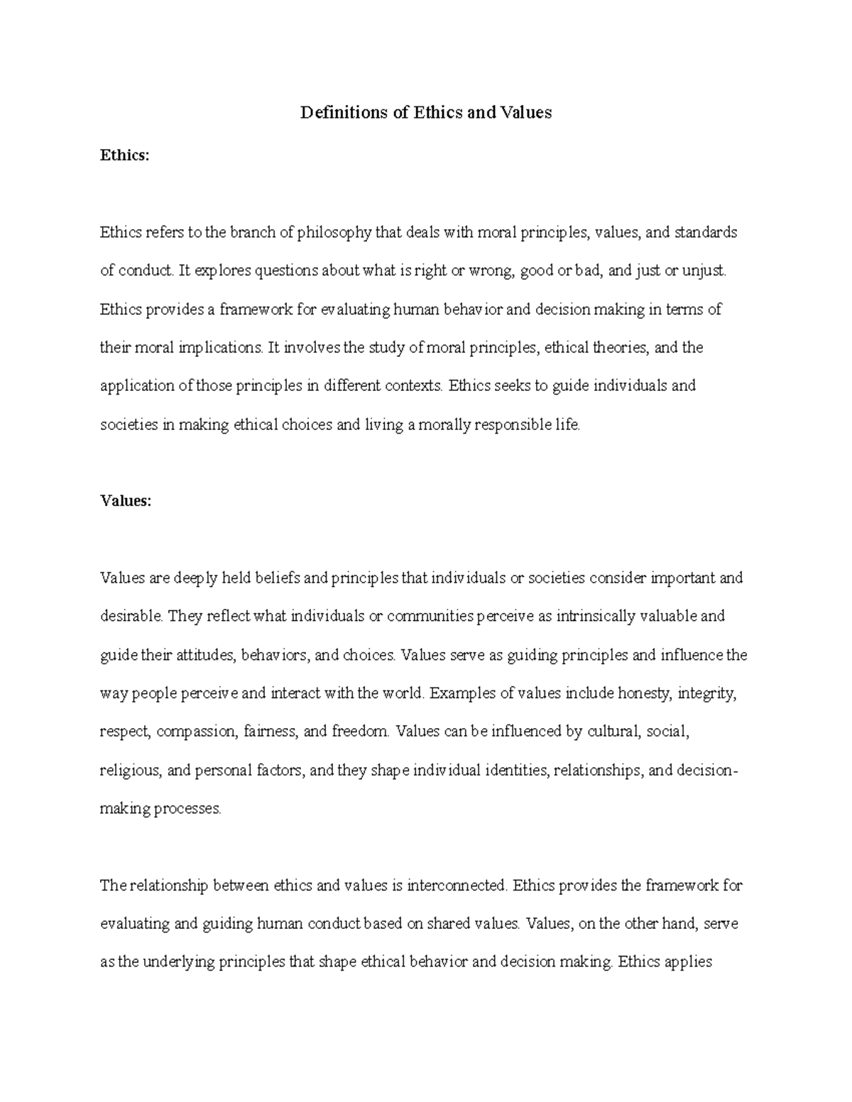 Definitions of Ethics & Values: Understanding Their Role in Society ...