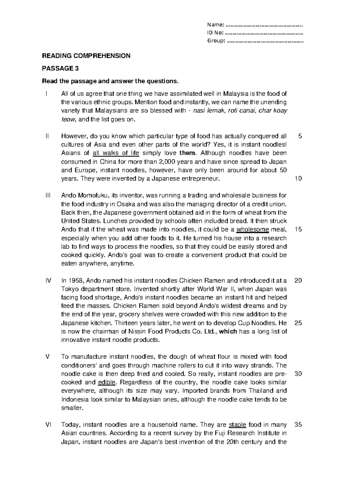 Reading Passage 3 (BL) Fill - ID No