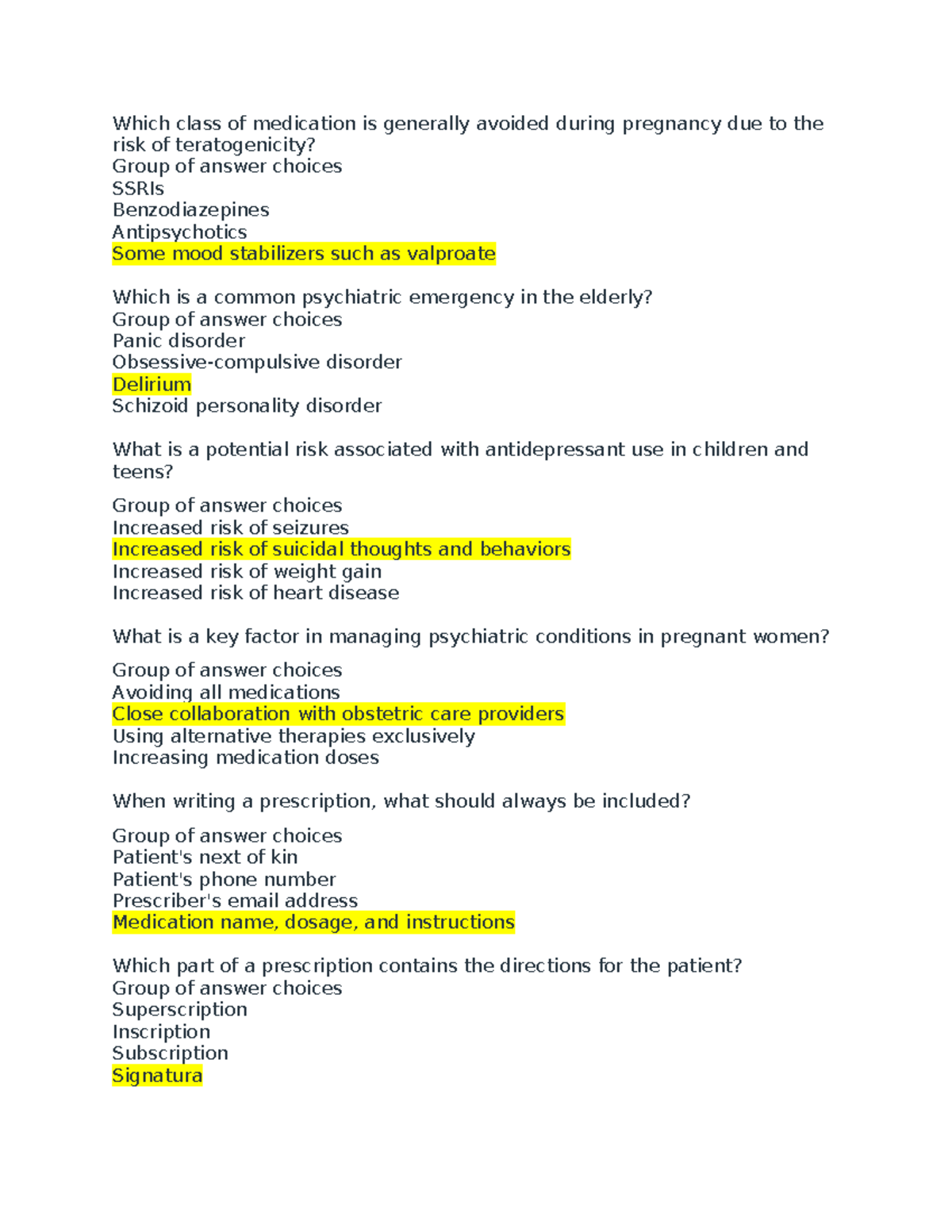 Week 10 Study Guide: Key Psychiatric Medications & Emergencies - Studocu