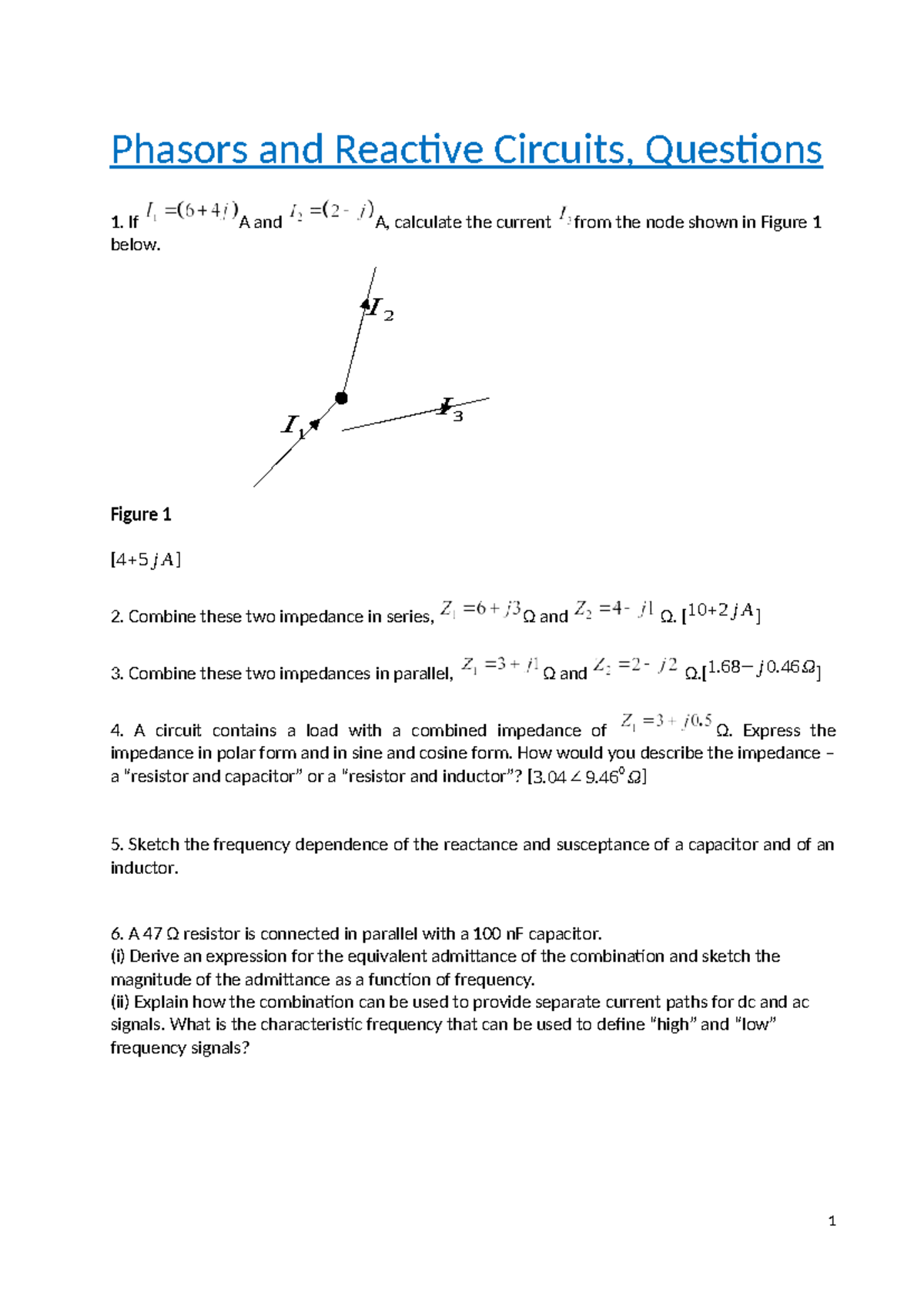 Phasors and Reactive Circuits: Student Examples and Exercises - Studocu