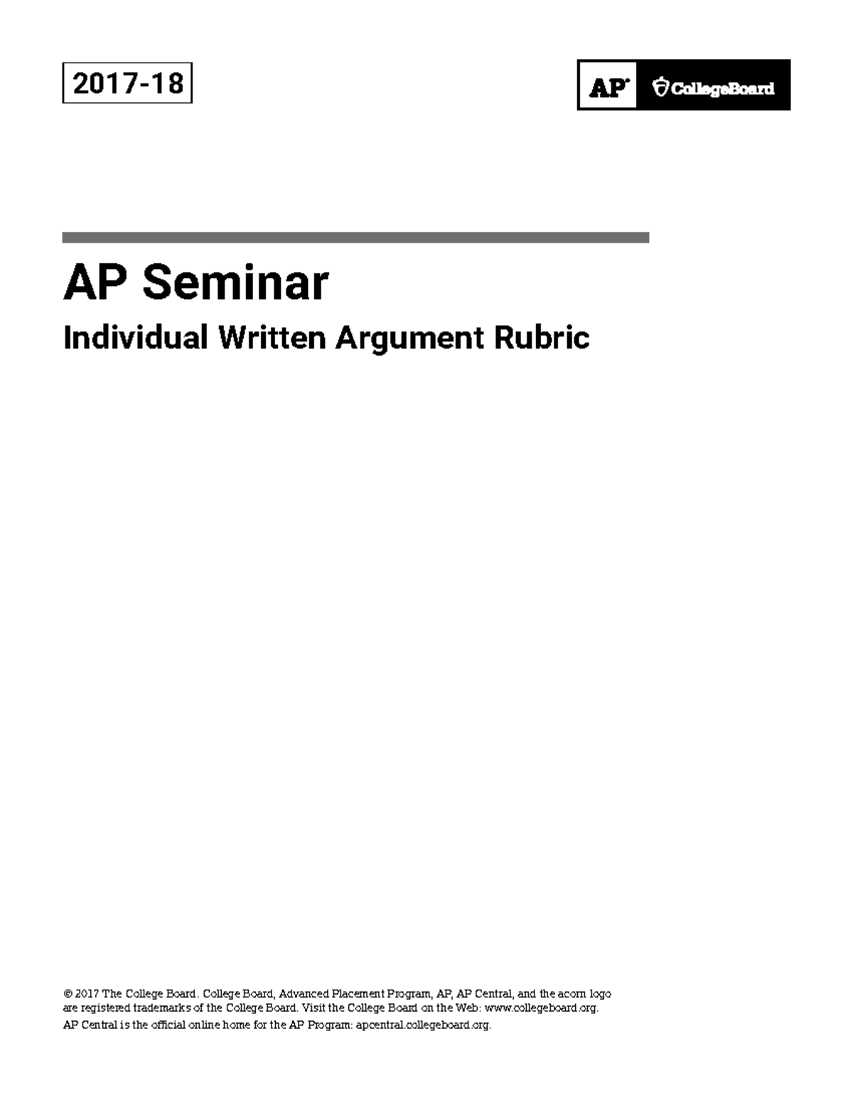 AP Seminar IWA Rubric 2017 - College Board Guidelines - Studocu