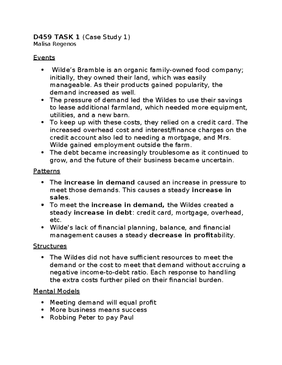 D459 Case Study: Bramble's Key Events and Financial Challenges - Studocu