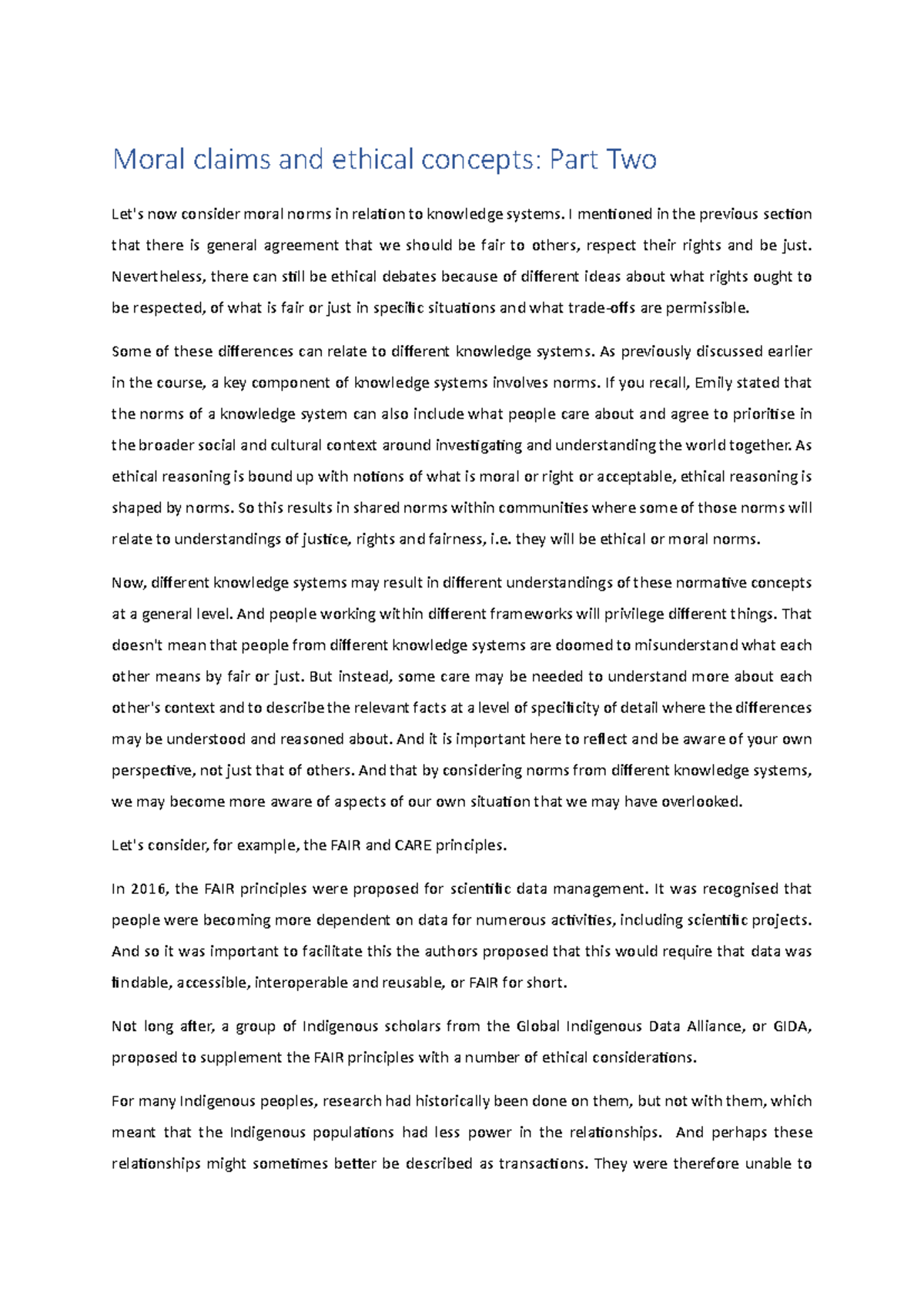 Ethics and Knowledge Systems: Understanding Moral Norms and FAIR/CARE ...