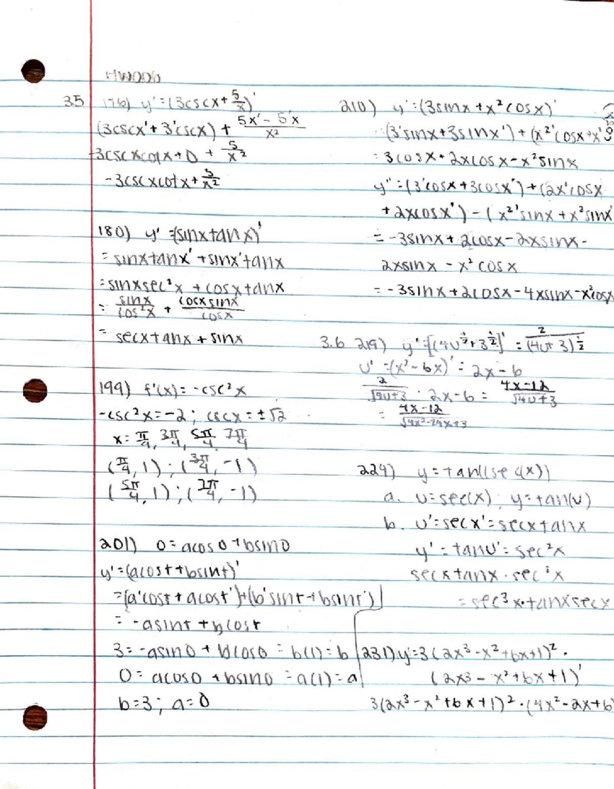 HW006 AP CALCULUS: Derivatives and Trigonometric Functions Analysis ...