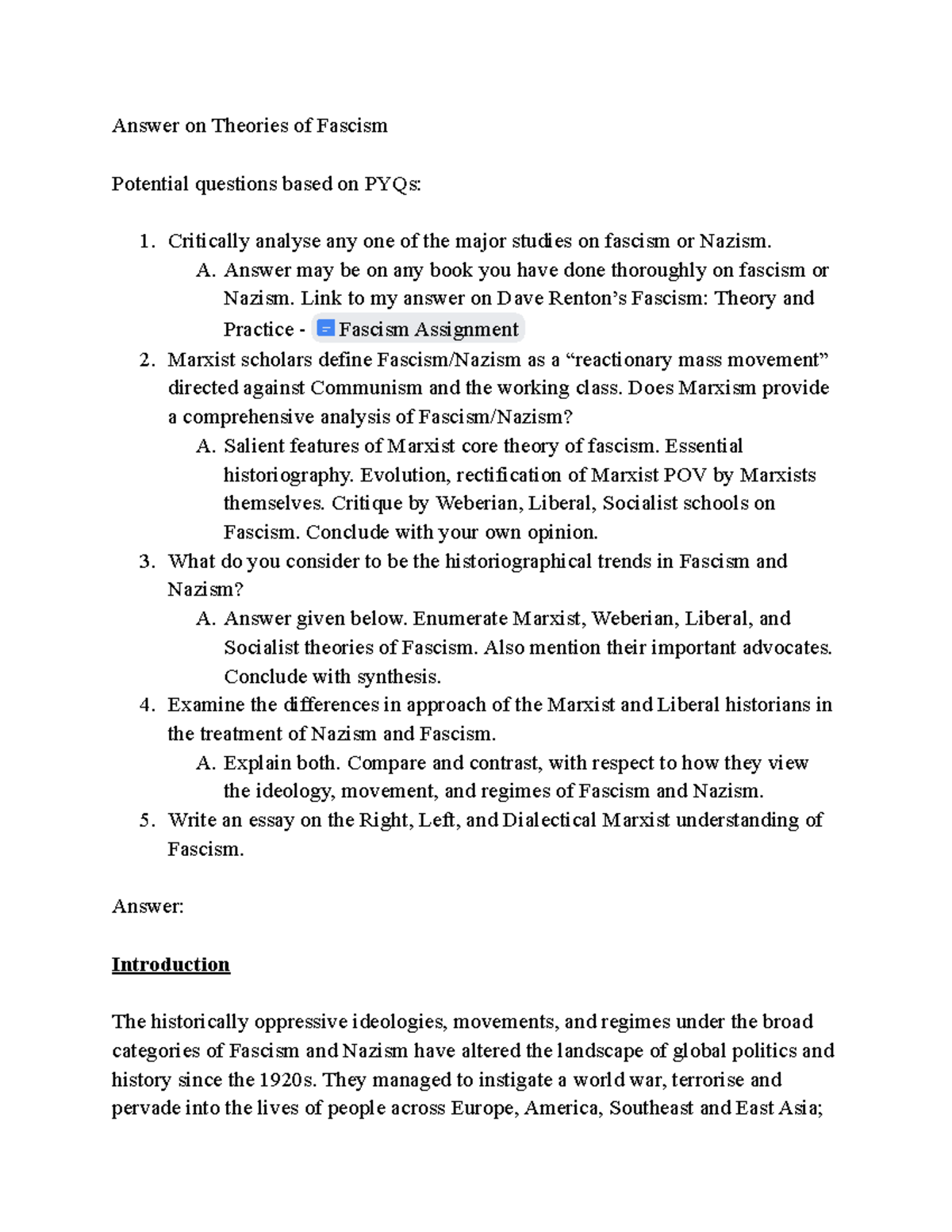 Answer on Theories of Fascism: Critical Insights for Course HIS301 ...