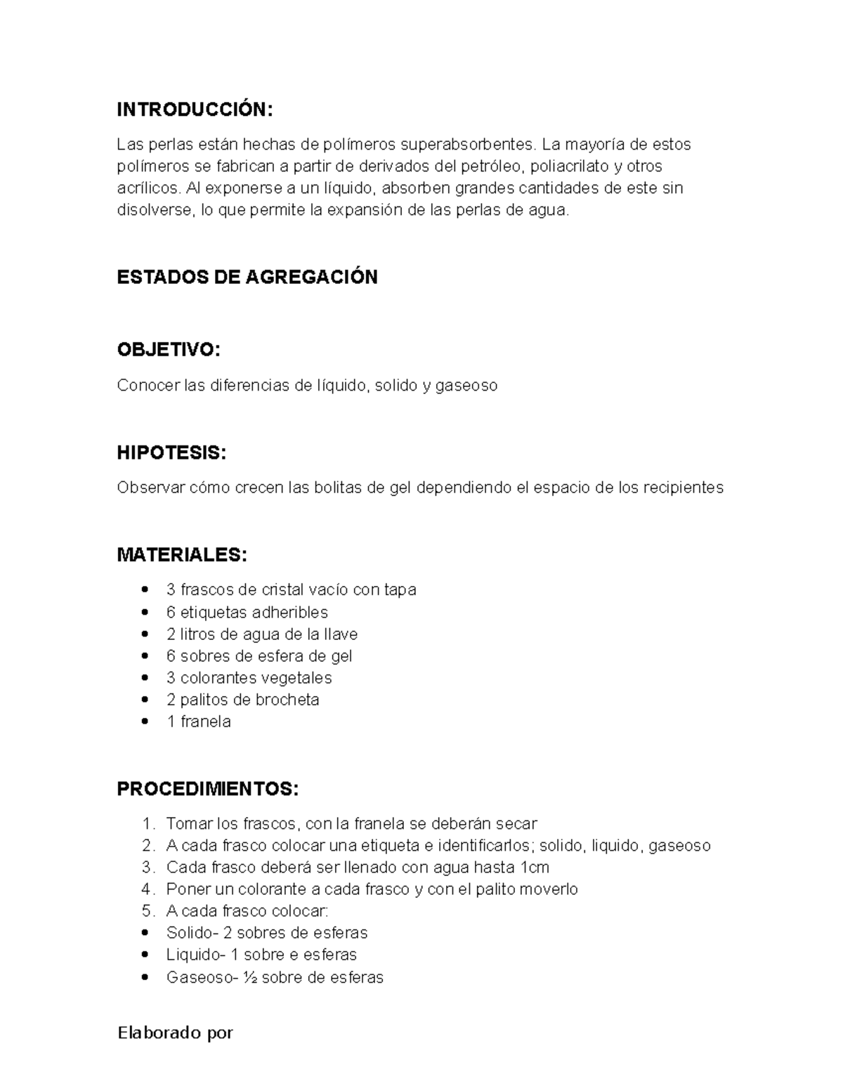 Práctica 3: Estados de Agregación en Química - Apuntes - Studocu