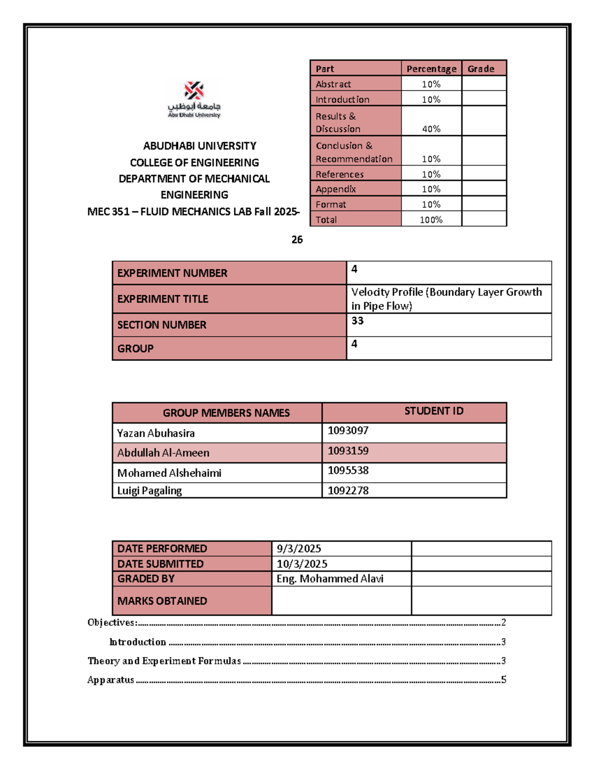 MEC 351 Fluid Mechanics Lab: Velocity Profile & Boundary Layer Analysis - Studocu