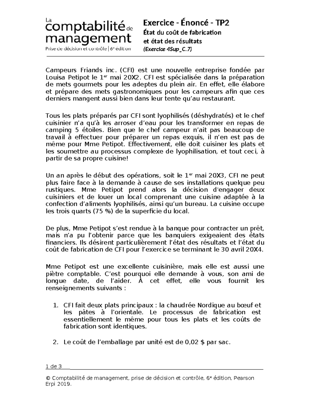 TP2 Exercice 4Sup C - TP2 avant l'intra - Exercice - Énoncé - TP État du coût de fabrication et ...