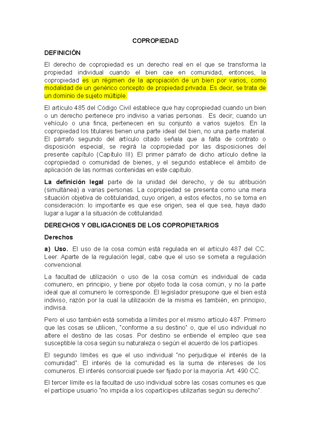 Derecho de Copropiedad: Definición y Normativa (2CIVIL 2) - Studocu