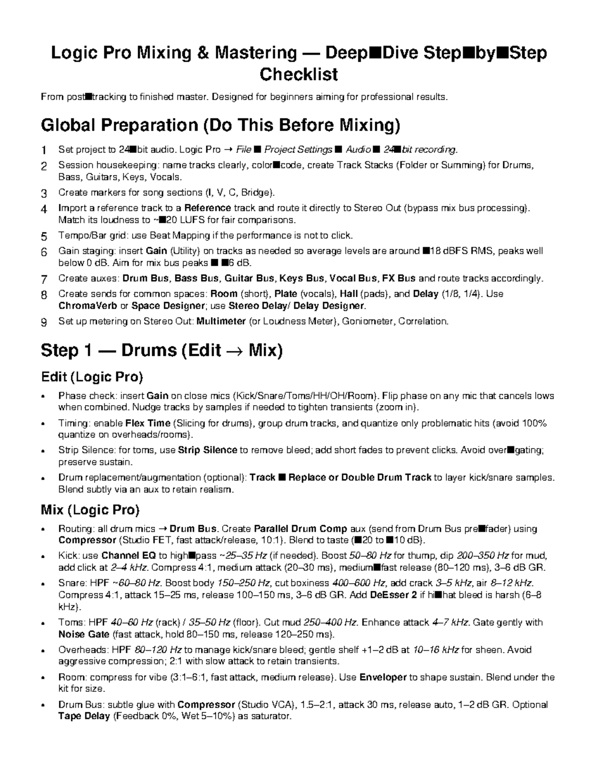 Logic Pro Mixing & Mastering Deep Dive Checklist for Beginners - Studocu
