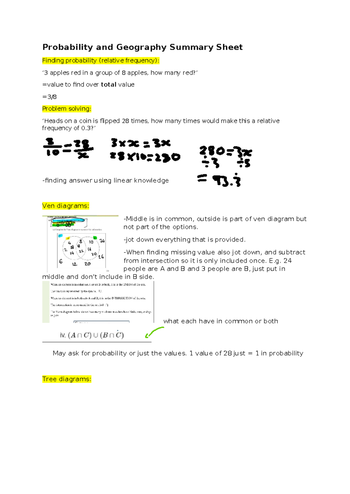 Probability and Geography Summary Sheet: Key Concepts & Techniques ...