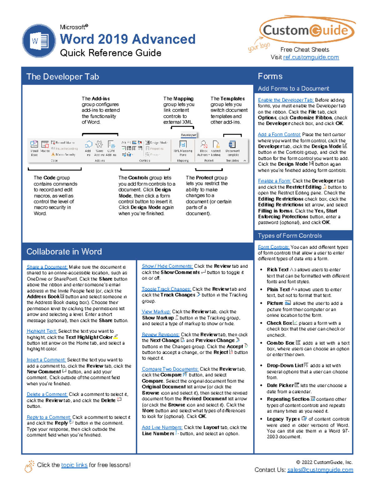 Word 2019 Advanced Quick Reference Guide for Forms and Macros - Studocu