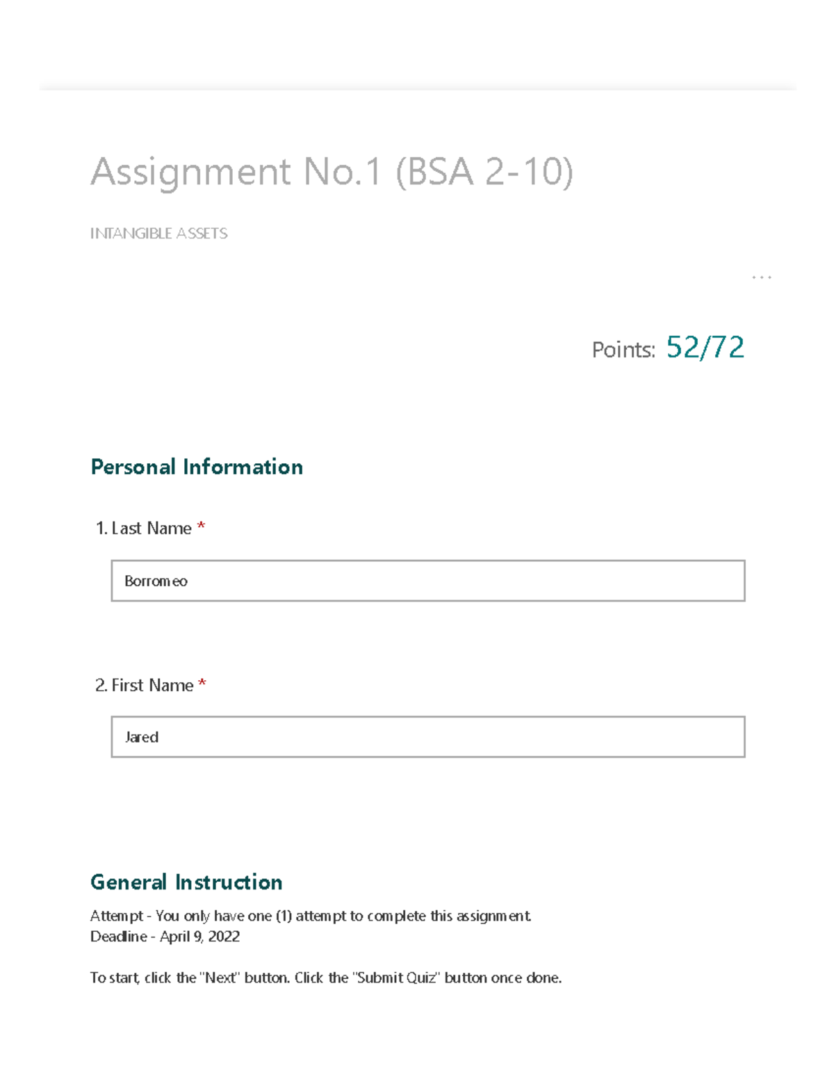 Intangible Assets Assignment No.1 (BSA 2-10): Key Concepts & MCQs - Studocu