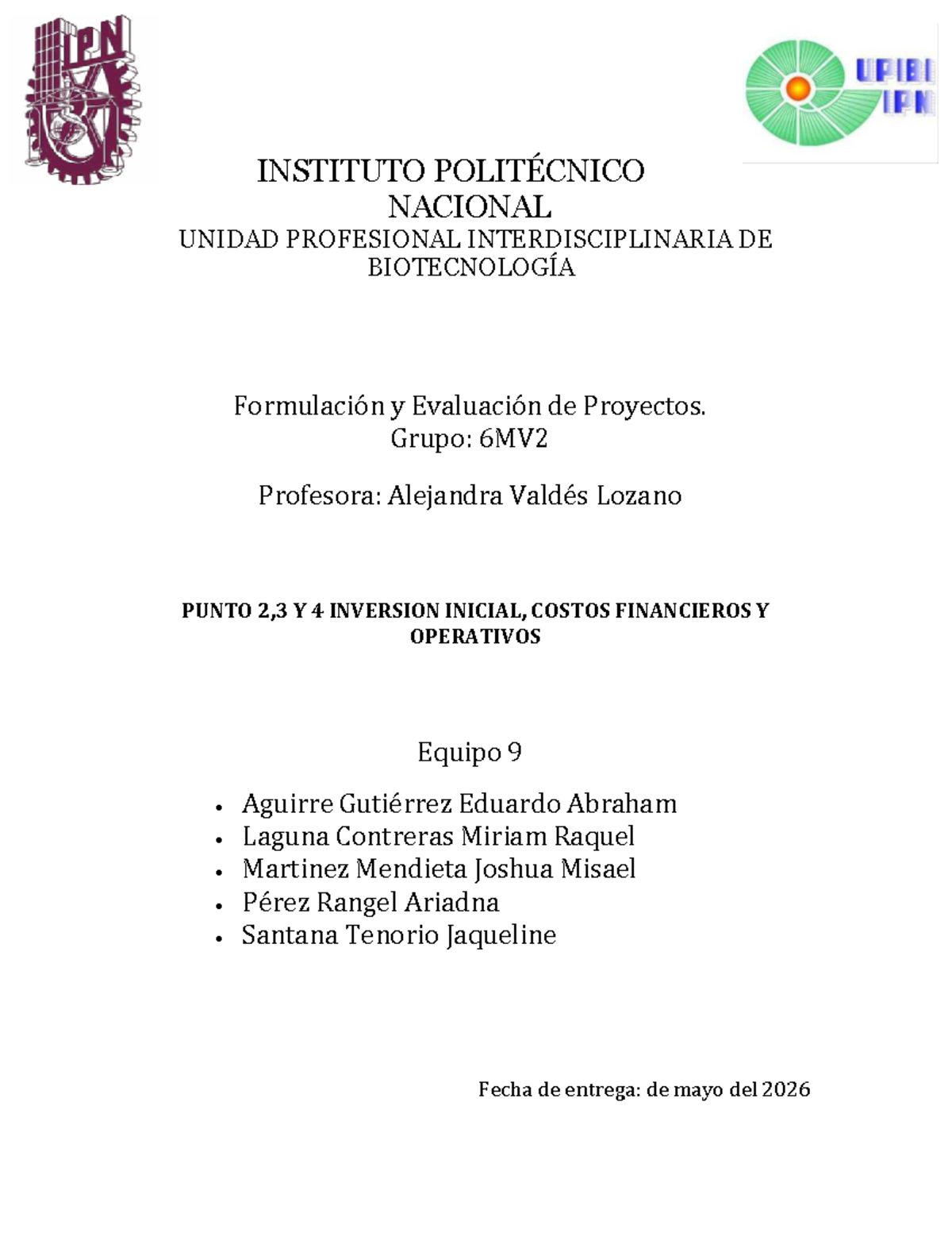 Evaluación de Proyectos 6MV2: Inversión y Costos - GARDEN ...