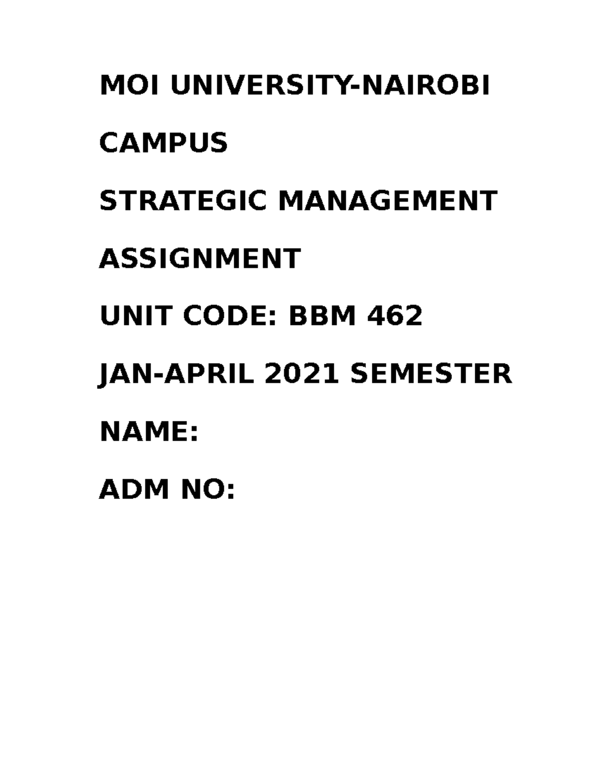 BBM 462 - Strategic Management Assignment on Coca-Cola & Pepsi - Studocu