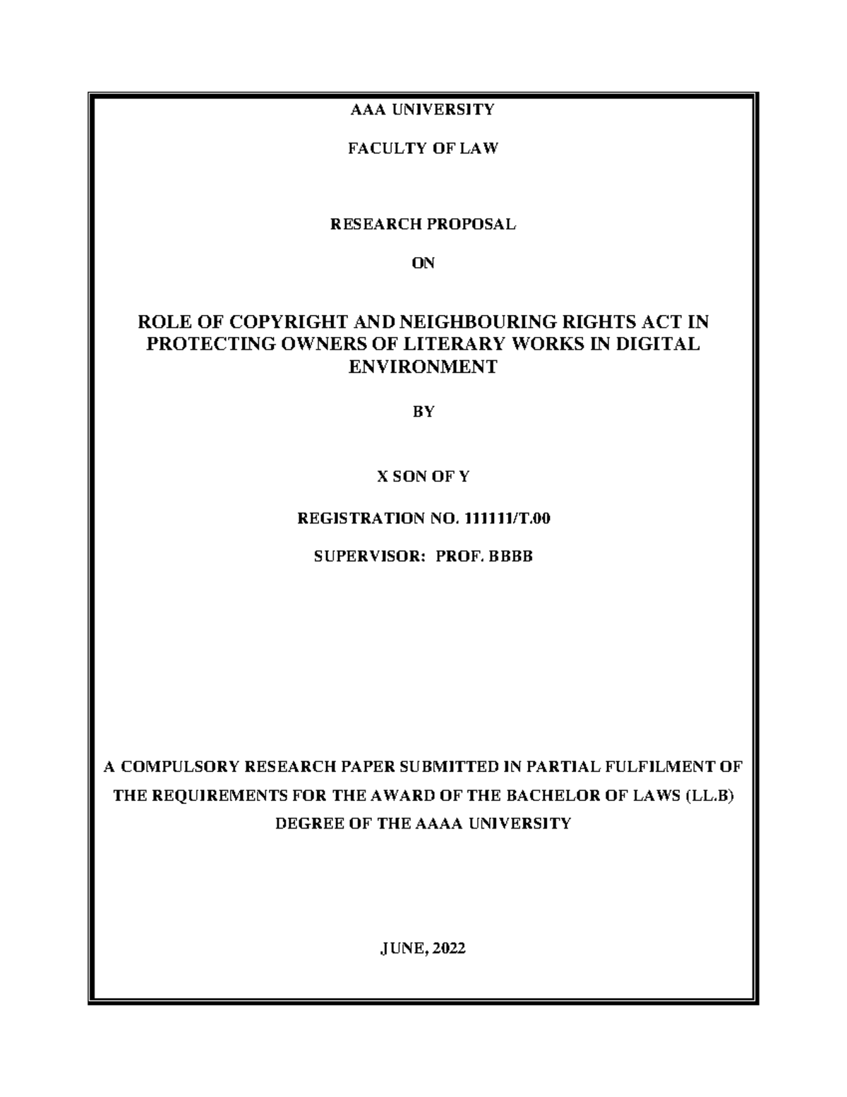 Revised Title: LL.B Research Proposal: Copyright & Neighbouring Rights ...