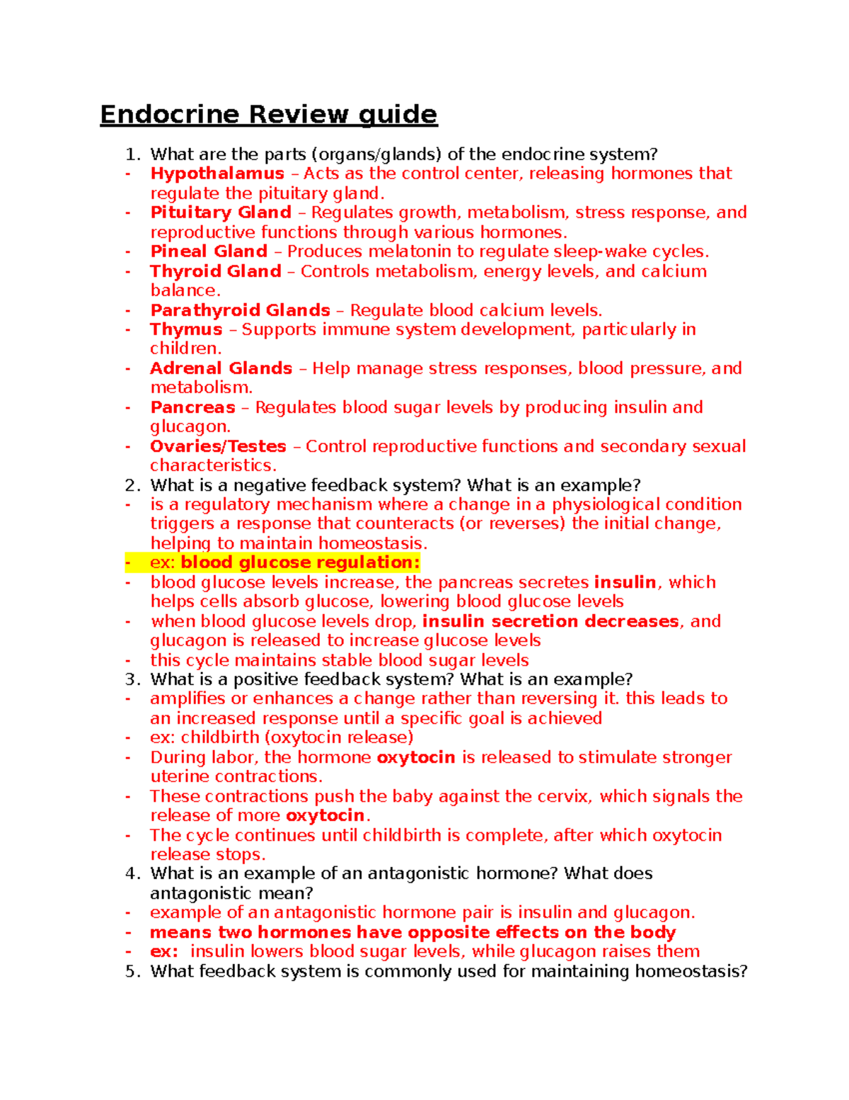 Endocrine System Overview & Key Disorders (Course Code: XX123) - Endocrine Review guide 1. What ...