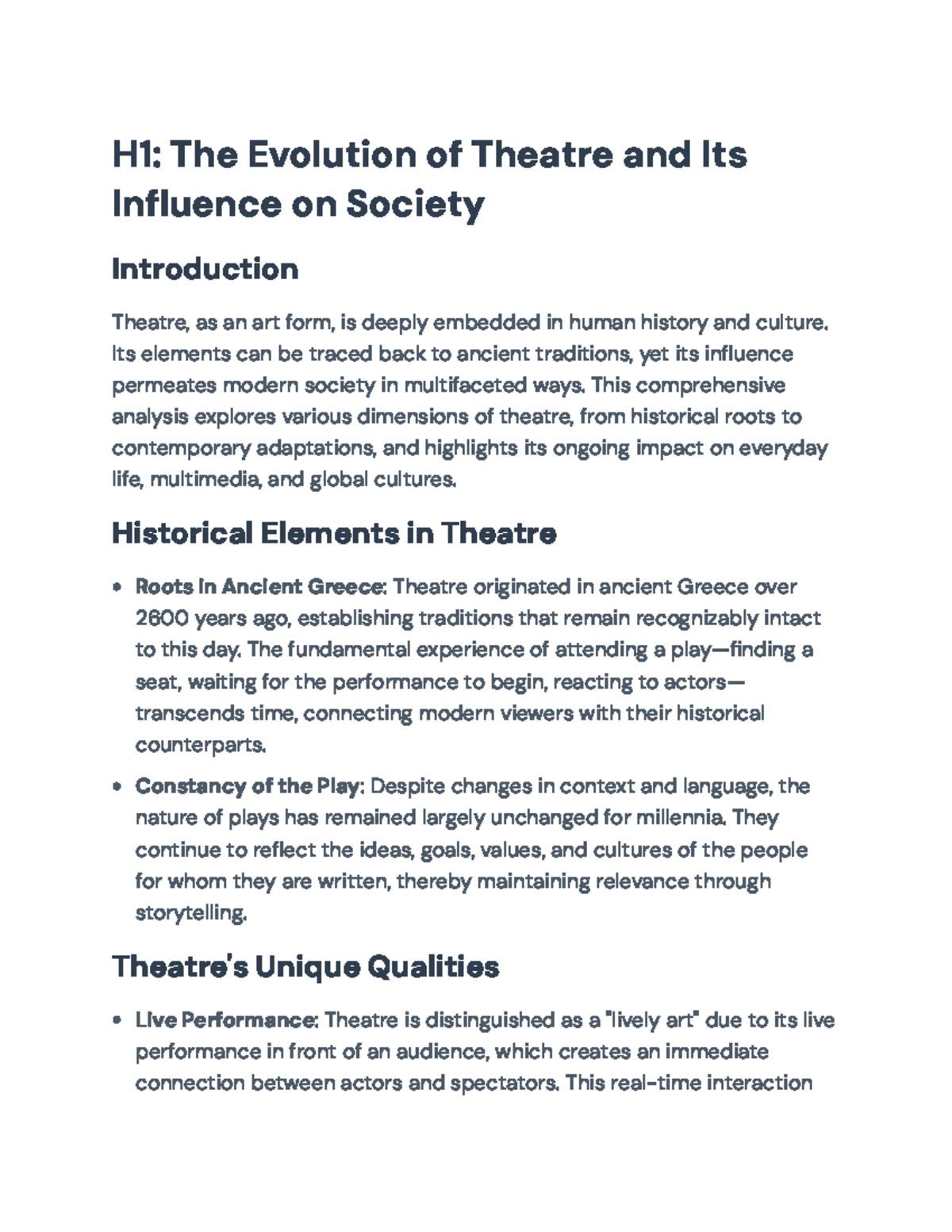 The Evolution of Theatre: Impact on Society and Modern Culture - H1 ...