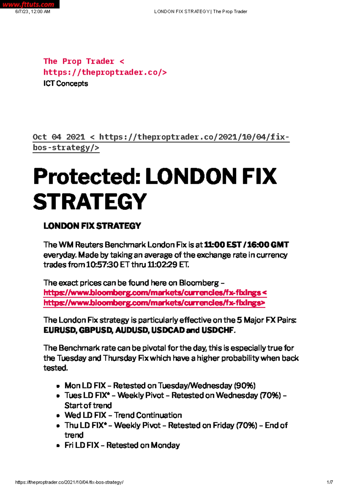 London FIX Strategy: Key Concepts for Prop Trading (Oct 2021) - Studocu