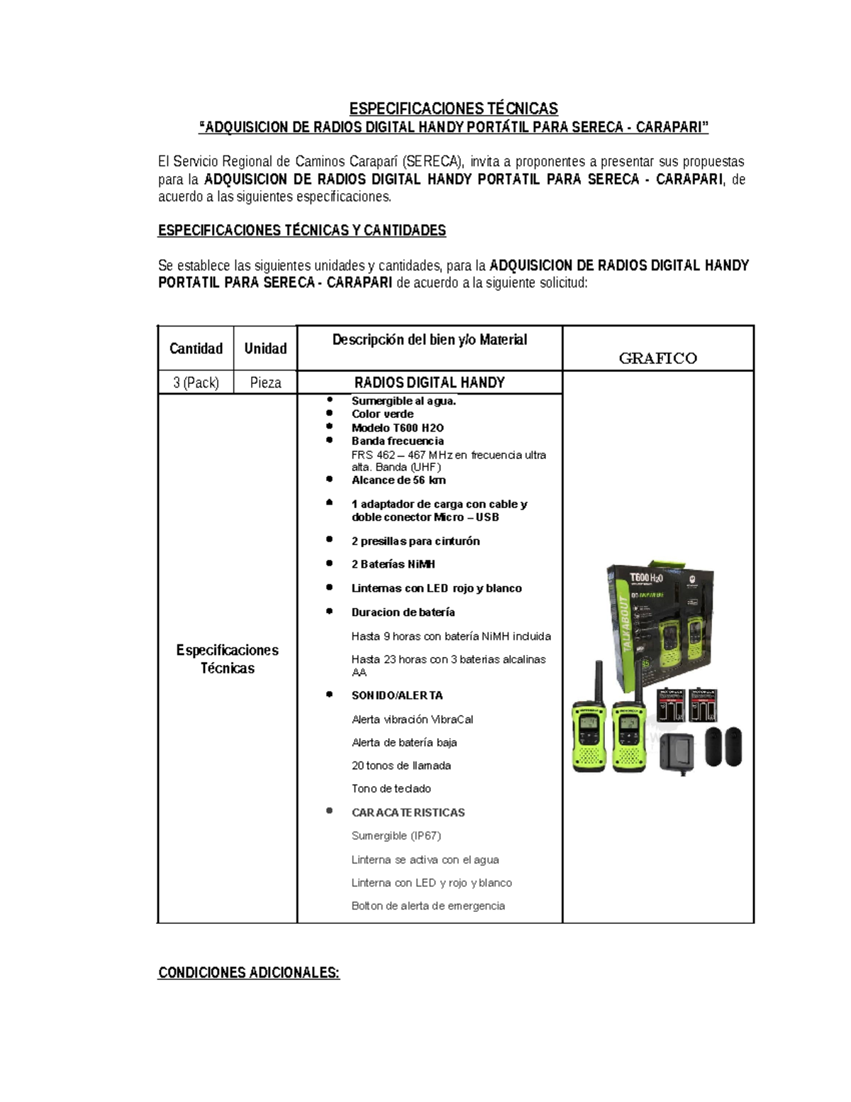 Especificaciones Técnicas para Adquisición de Radios Handy SERECA - Studocu