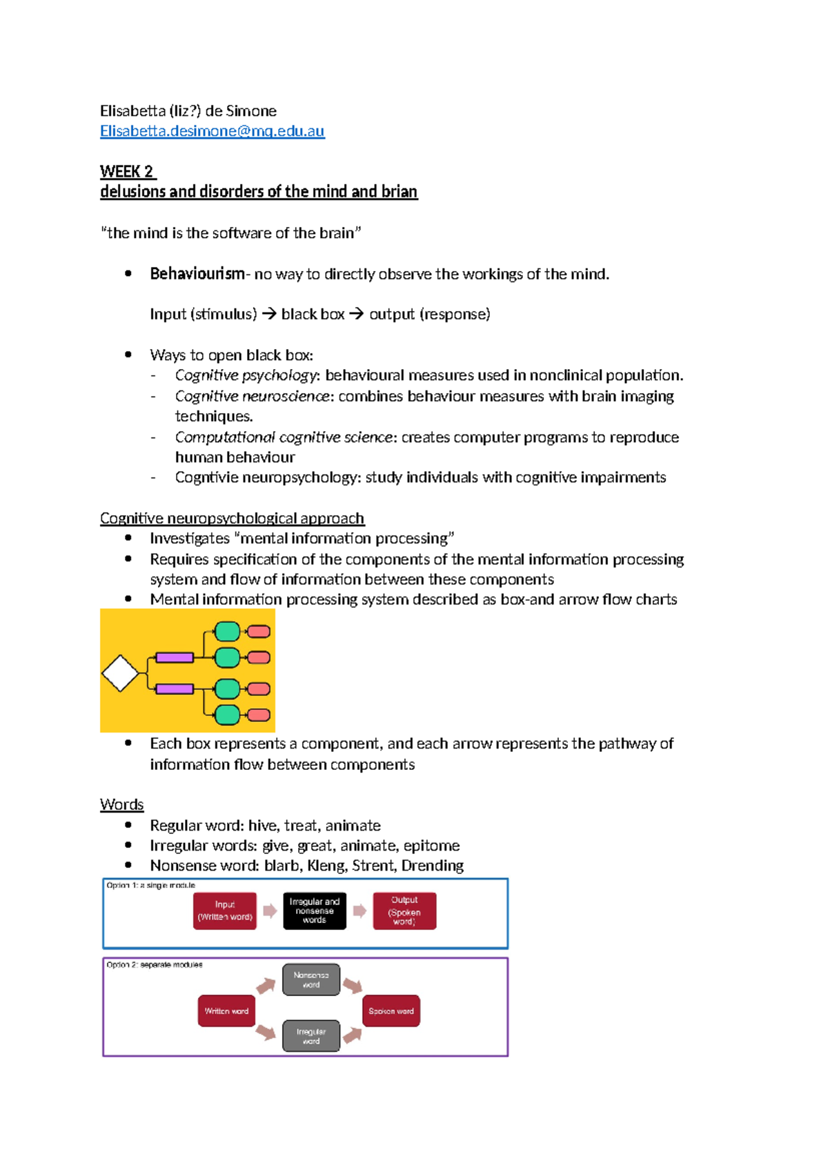 COGS1010 Tut - Week 2 Summary: Cognitive Neuropsychology Insights - Studocu