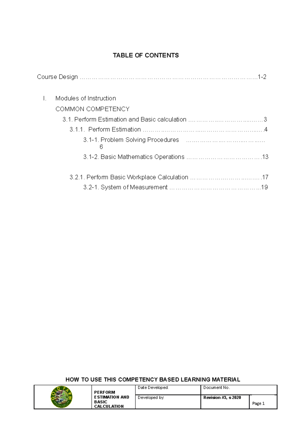 3.1 Estimations & Basic Calculations in Agri Crop Prod NC I Module - Studocu