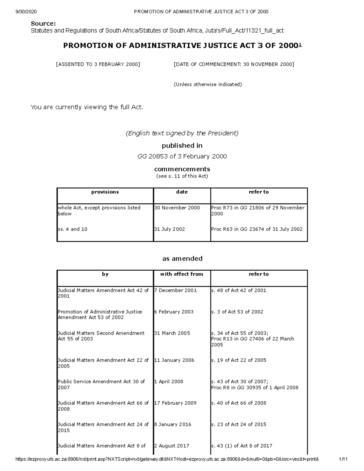 Promotion of Administrative Justice Act 3 of 2000: Full Text and ...