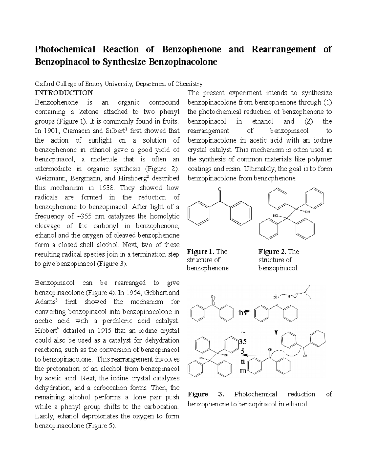 Chem 203L Final Writeup: Synthesis of Benzopinacolone from Benzophenone ...