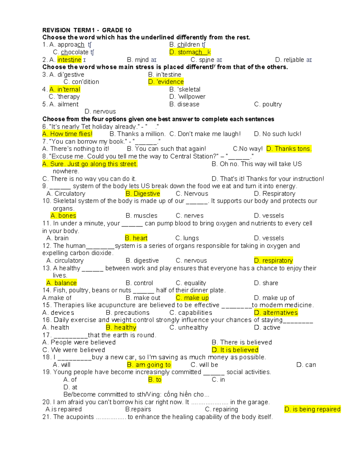 Revision Notes for TERM 1 - Grade 10 English Language Skills - Studocu
