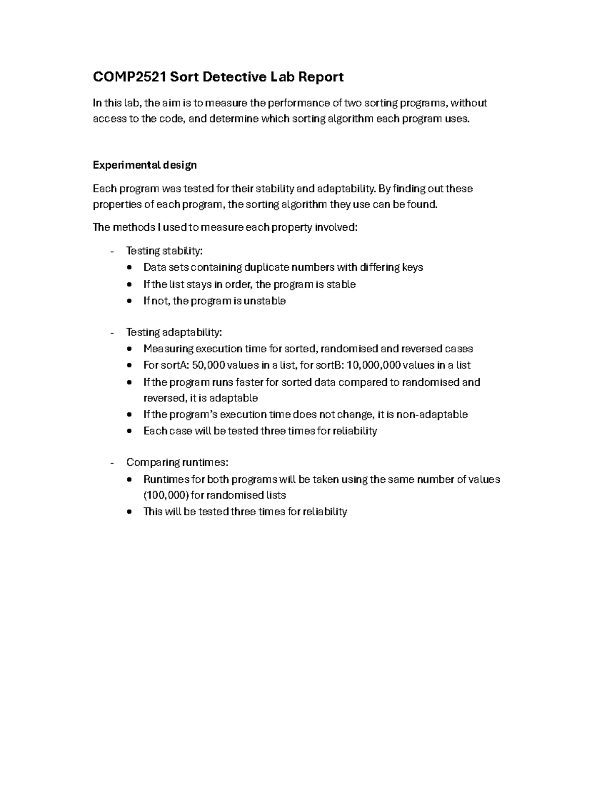 COMP2521 Lab Report: Analyzing Sorting Algorithms Performance - Studocu