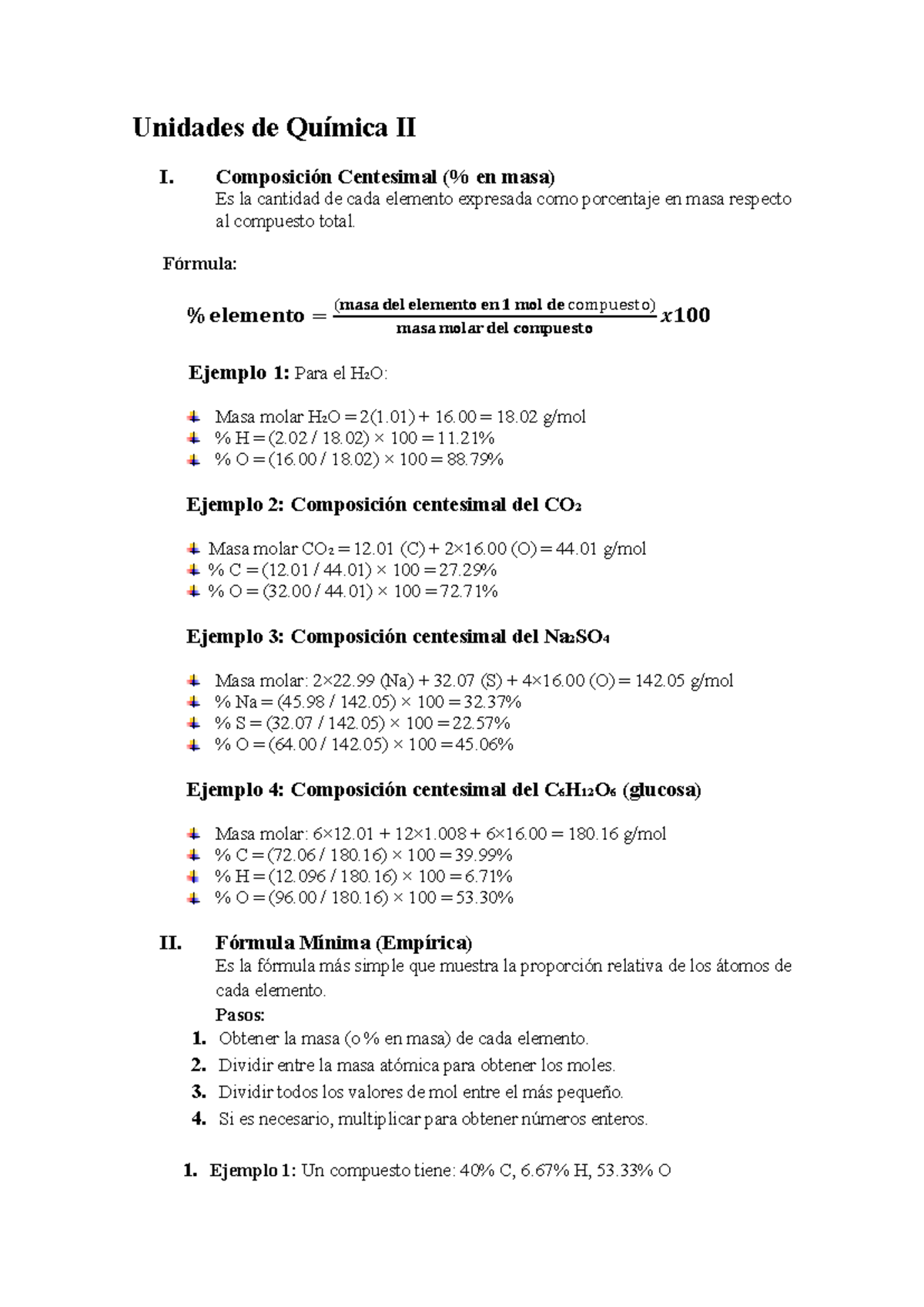 Unidades de Química II: Composición Centesimal y Fórmulas - Studocu