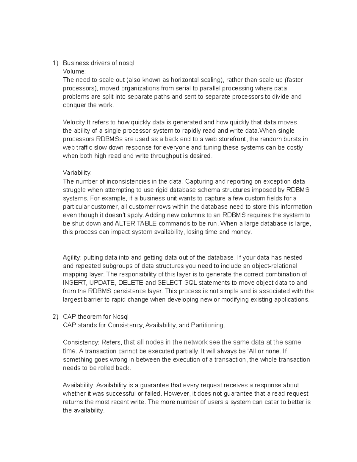 BDA IA2 - Business Drivers & Properties of NoSQL Databases - Studocu