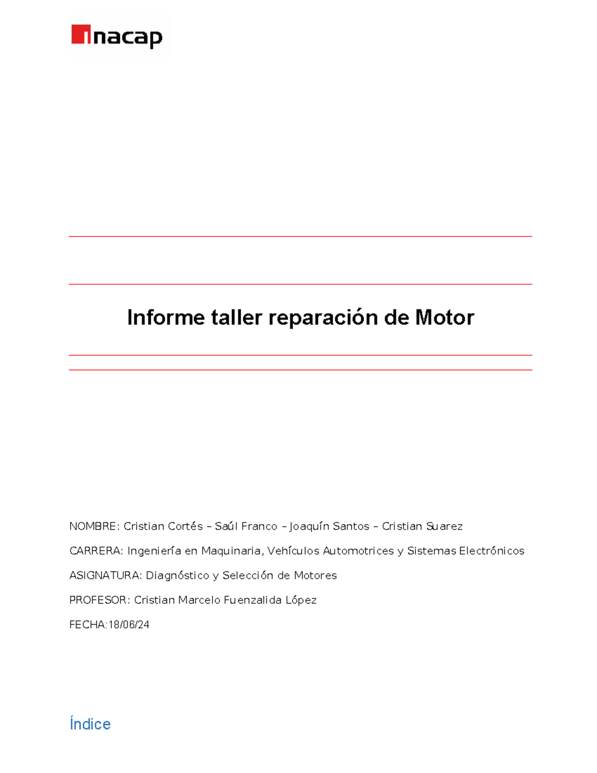 Informe de Reparación de Motor Datsun: Diagnóstico y Procedimientos ...