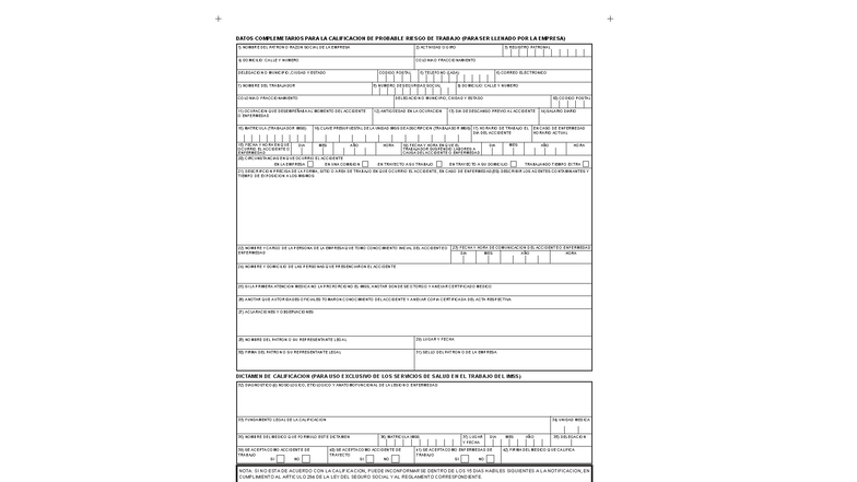 DATOS COMPLEMENTARIOS PARA CALIFICACIÓN DE RIESGO DE TRABAJO - ST7 ...