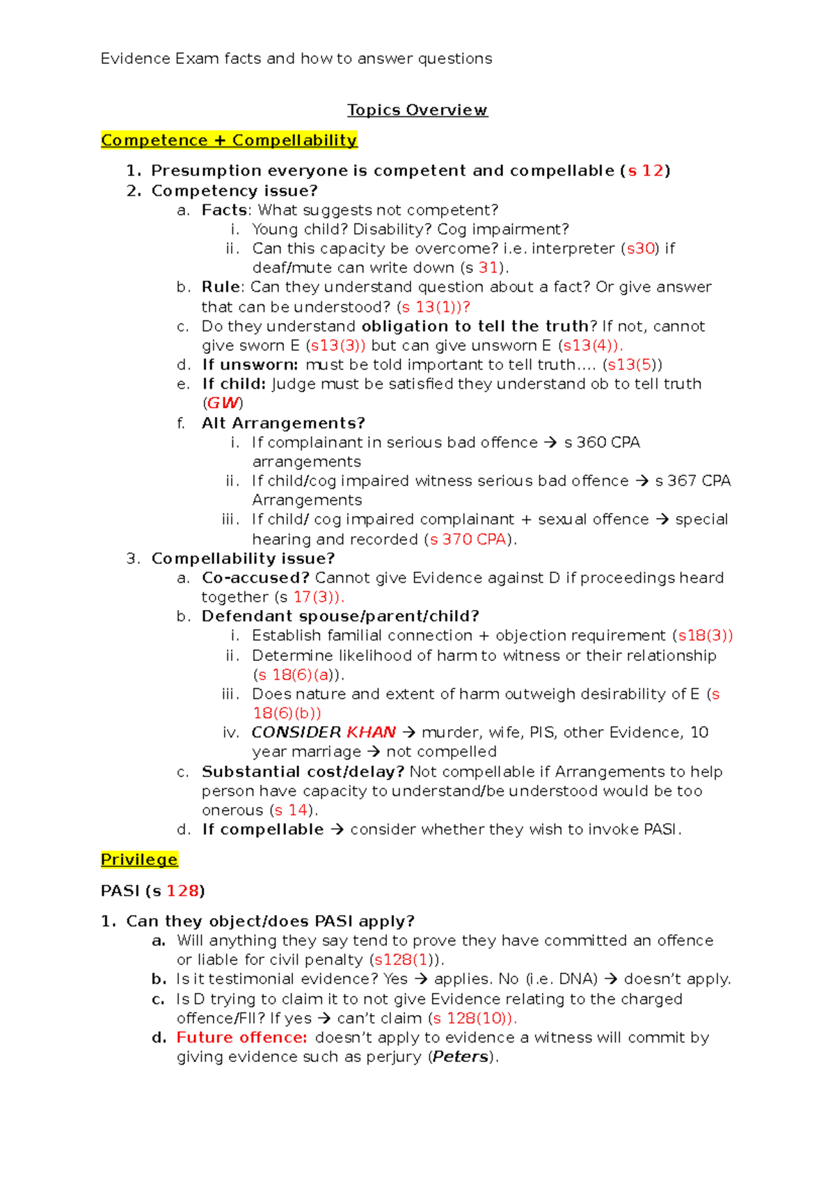 LAW4323 Evidence Exam Summary: Key Facts and Answer Strategies - Studocu
