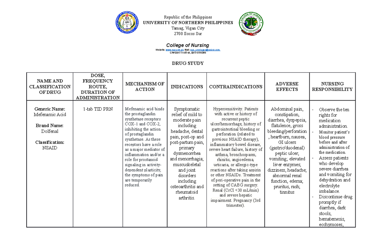 Mefenamic Acid (NSAID) - Comprehensive Drug Study Overview - Studocu