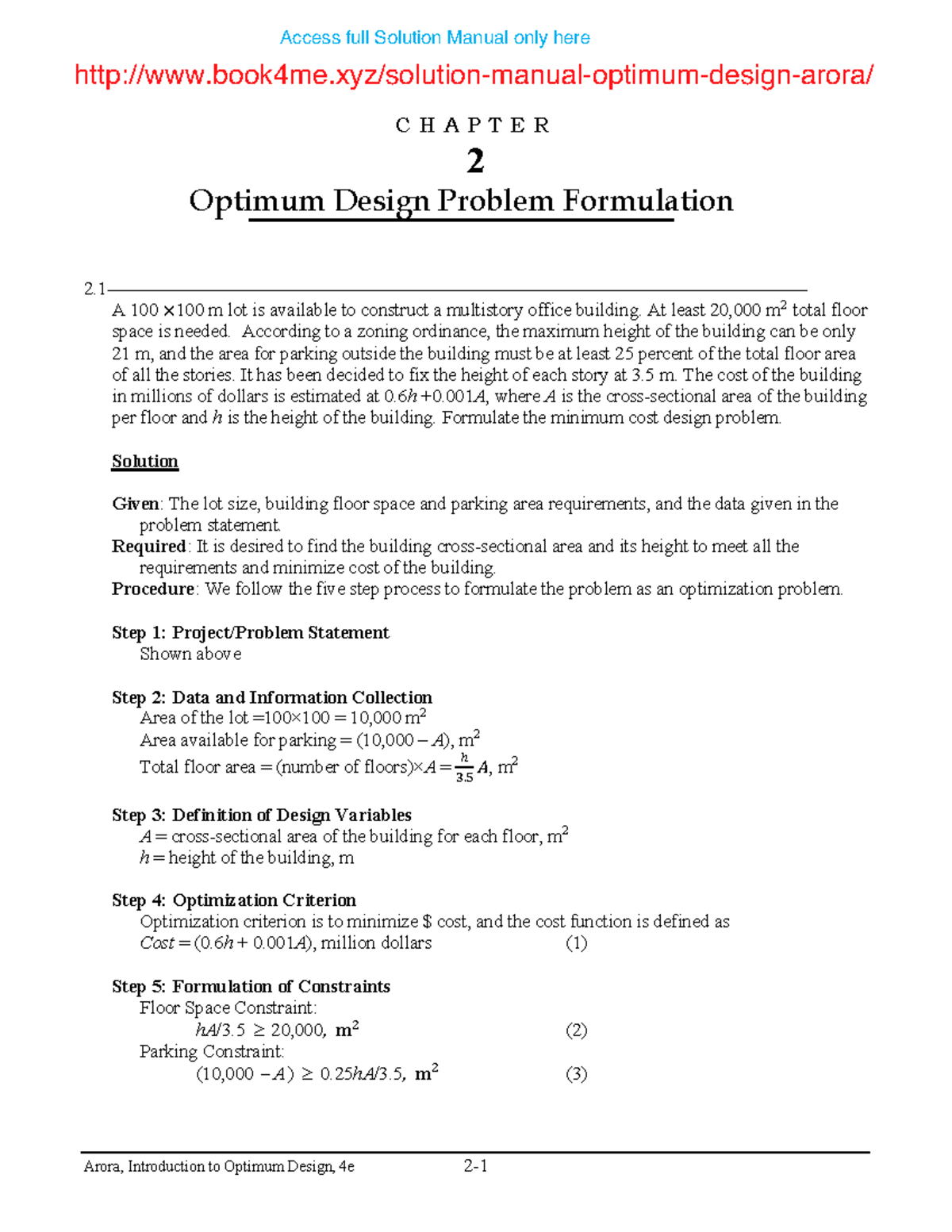 introduction to optimum design - CHAPTER 2 Optimum Design Problem ...
